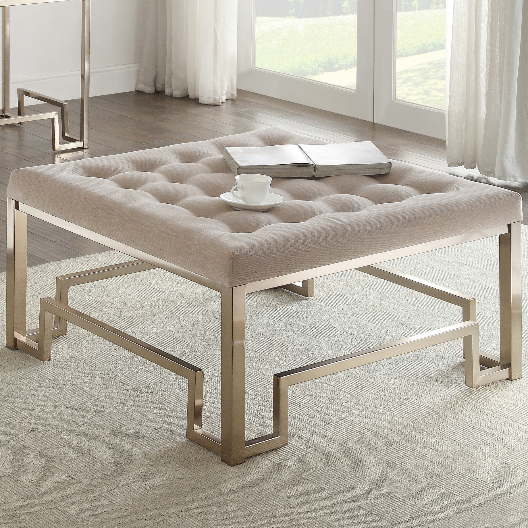 Backless Square Ottoman | Geometric Pattern for Visual Appeal | Metal ...