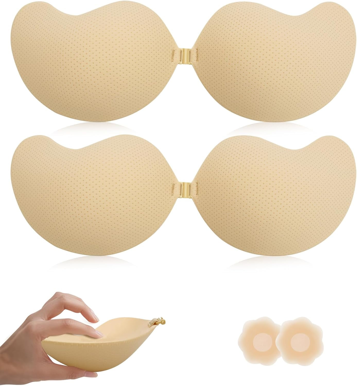 Backless Strapless Bra for Push Up, 2 Pairs Thick Padded Adhesive ...