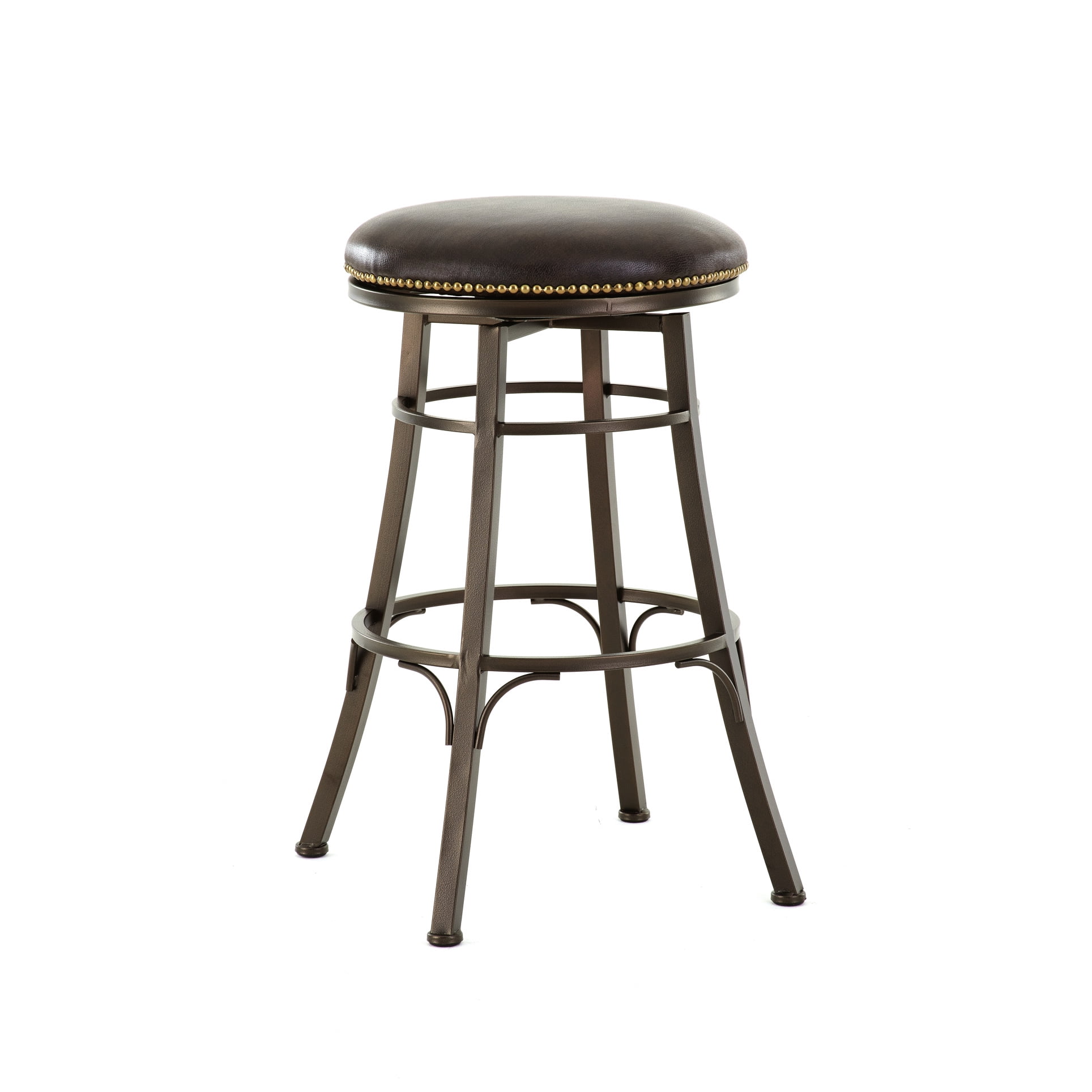Backless Swivel Bar Chair - Dark Brown Leather, Fire Retardant, Heavy ...