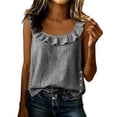 Backless Tank Tops for Women Linen Sleeveless Ruffle Scoop Neck Tops ...