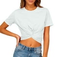 Backless Tops for Women Solid Short Sleeve Round Neck Twist Knot Crop ...