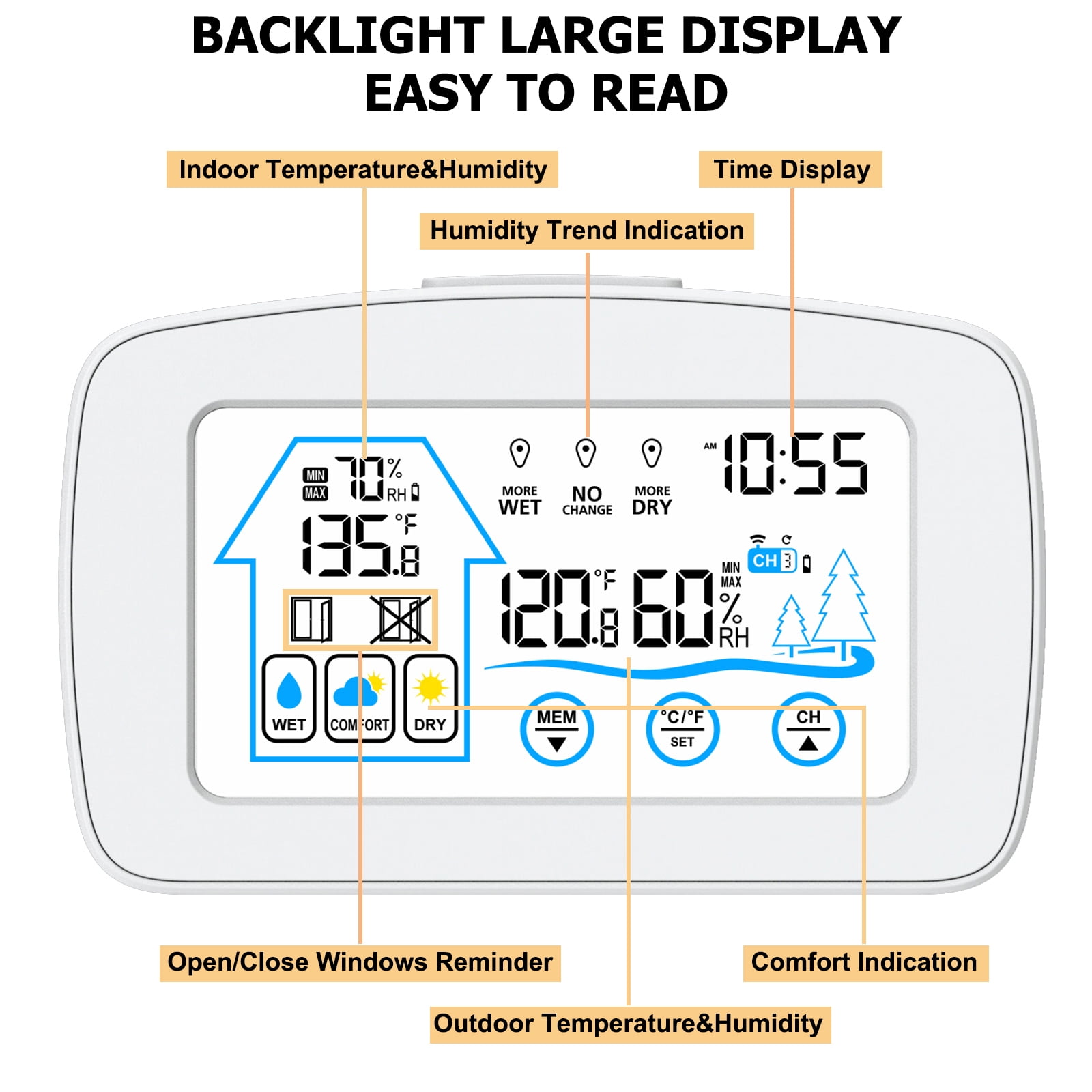 With Backlight Touch Screen Digital Weather Station, Smart Temperature And Humidity Meter ...