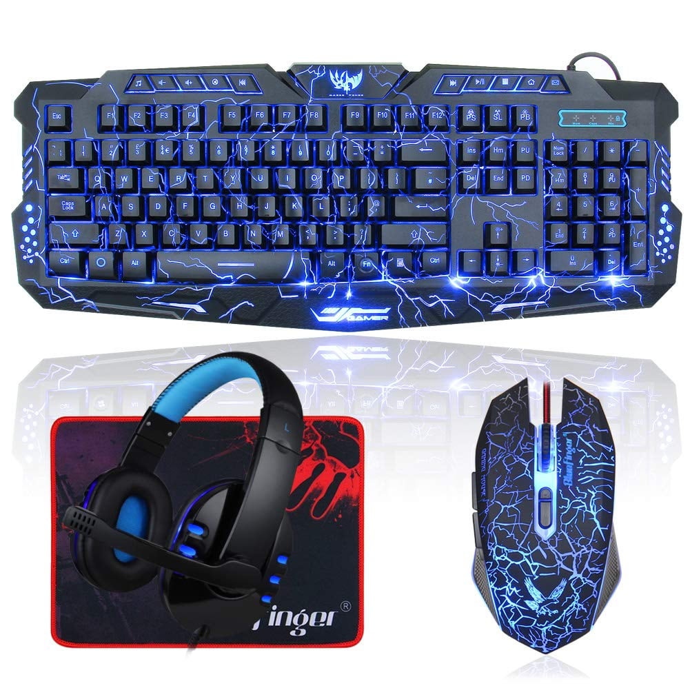 Backlit Gaming Keyboard and Mouse and LED Headset Combo,USB Wired 3 ...