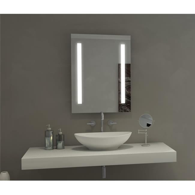 Backlit LED Mirror with 2 Vertical Frosted Inset Strips, White ...