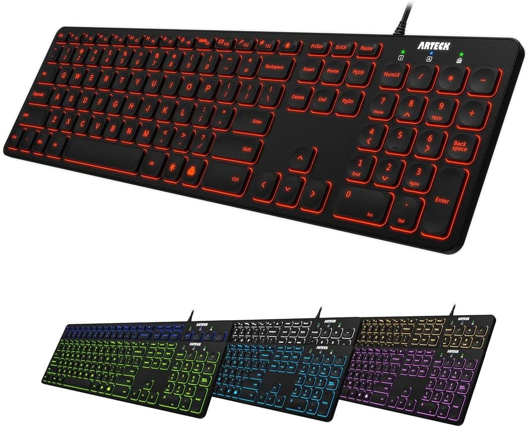 Backlit USB Wired Full Size Keyboard with Media Hotkey for PC and ...