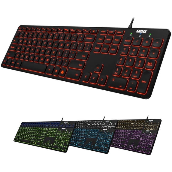 Backlit USB Wired Full Size Keyboard with Media Hotkey for PC and ...