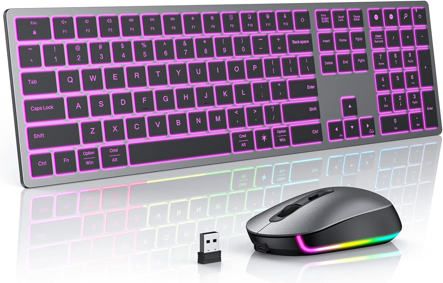 Backlit Wireless Keyboard and Mouse, 7 Color Light Up Mouse and ...