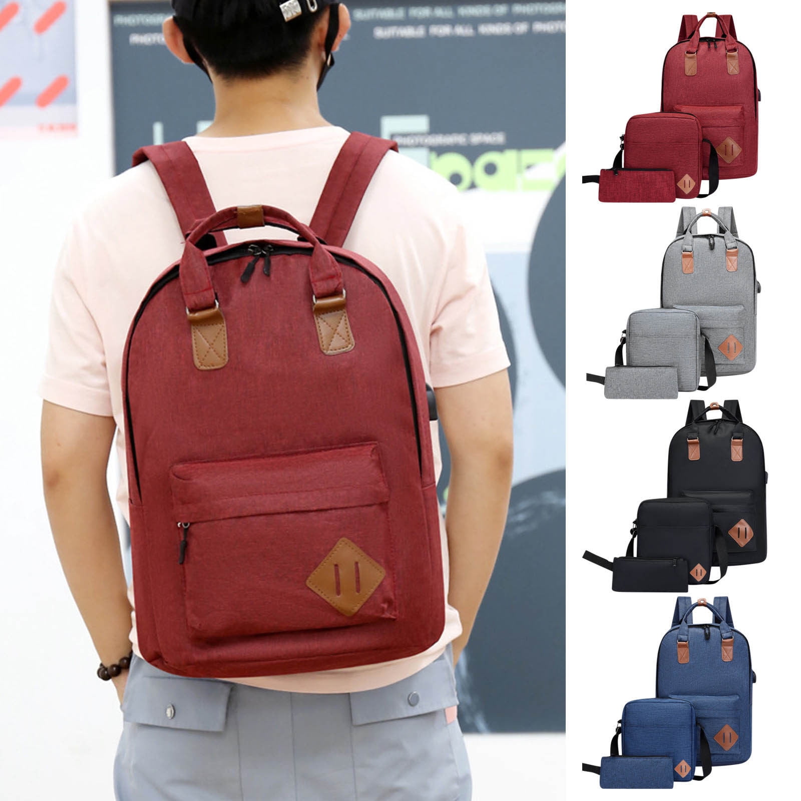 Backpack 3 Piece Set | Large Capacity USB Charging Student Laptop ...