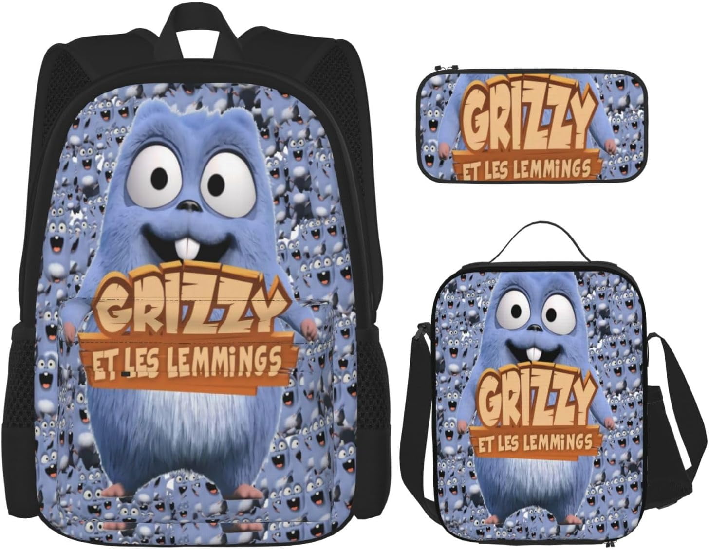 Backpack 3 piece set Grizzy and anime The Lemmings laptop backpack ...