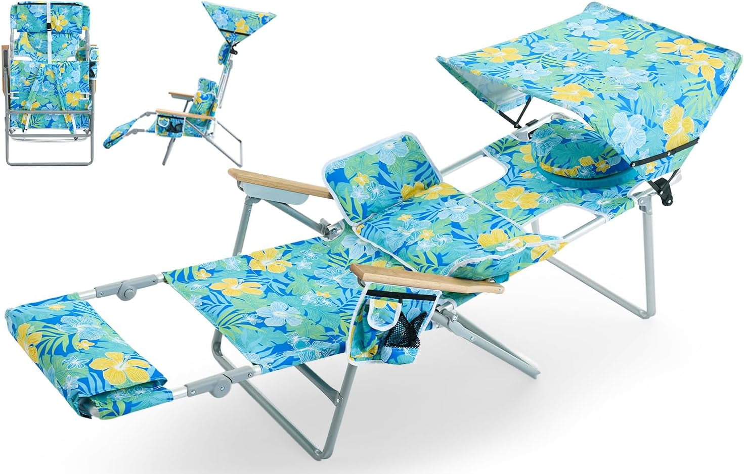 Backpack Beach Chair, 4 in 1 Beach Lounge with Canopy, Tanning Chair ...