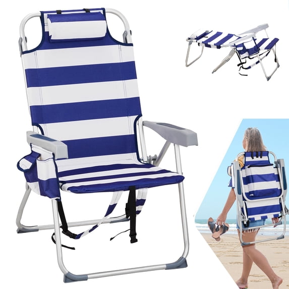 Backpack Beach Chair, 5 Level Adjustable Positions Beach Chair with ...