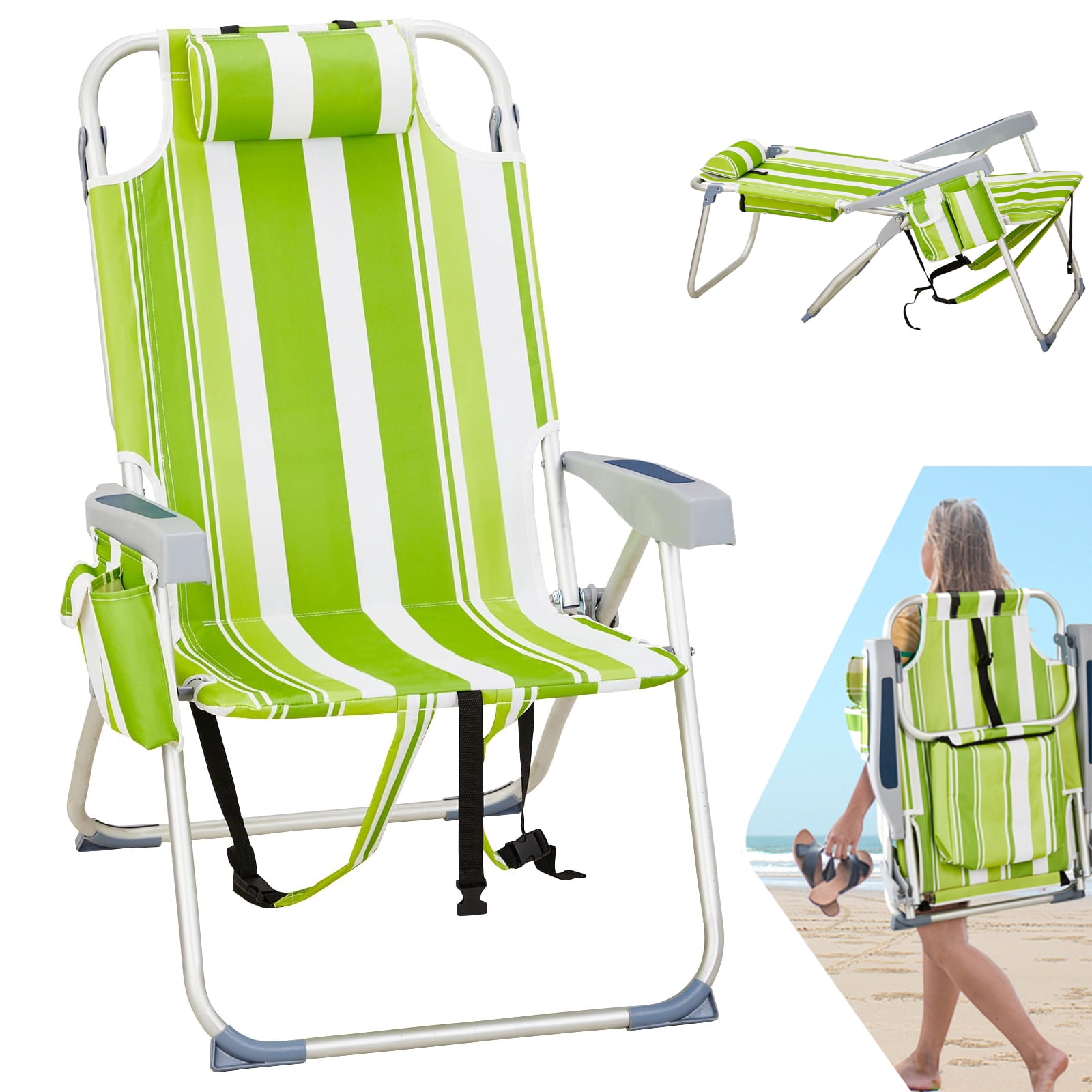 Backpack Beach Chair, 5 Level Adjustable Positions Beach Chair with ...