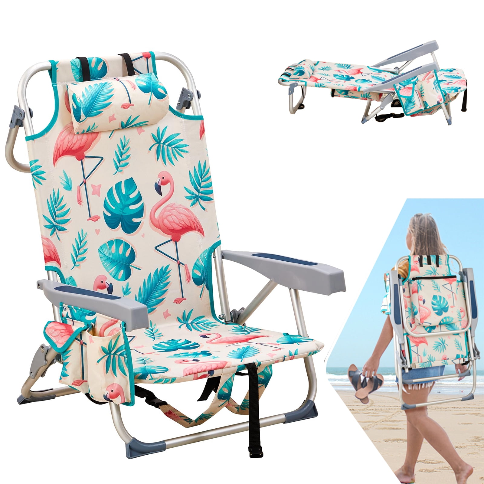 Backpack Beach Chair, 5 Level Adjustable Positions Beach Chair with ...