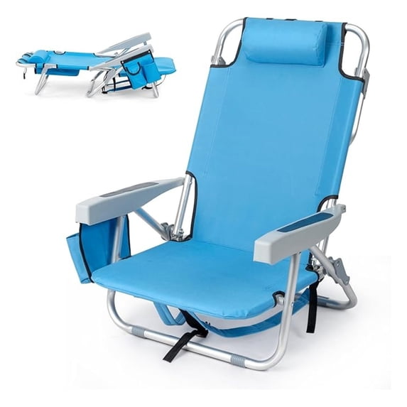 Backpack Beach Chair, 5 Level Adjustable Positions Beach Chair with ...
