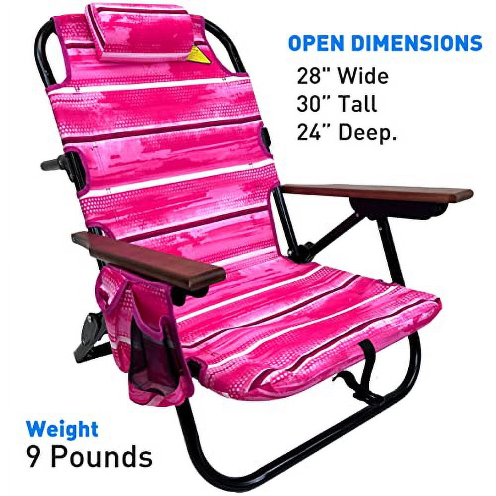 Backpack Beach Chair - 5 Positions and Lays Flat - Deluxe Wood Arm ...