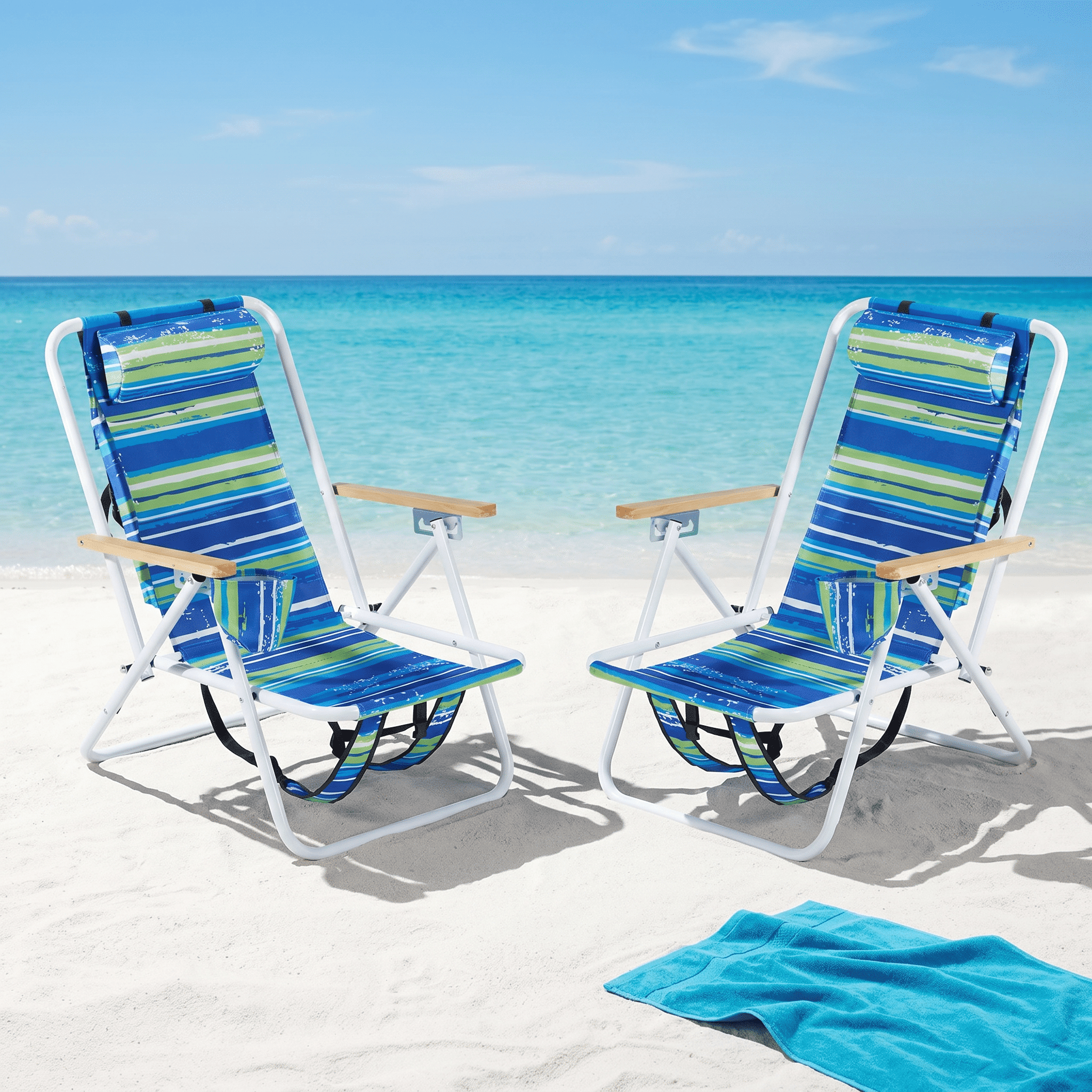 Backpack Beach Chair Set of 2, Camping Chairs with Removable Headrest ...