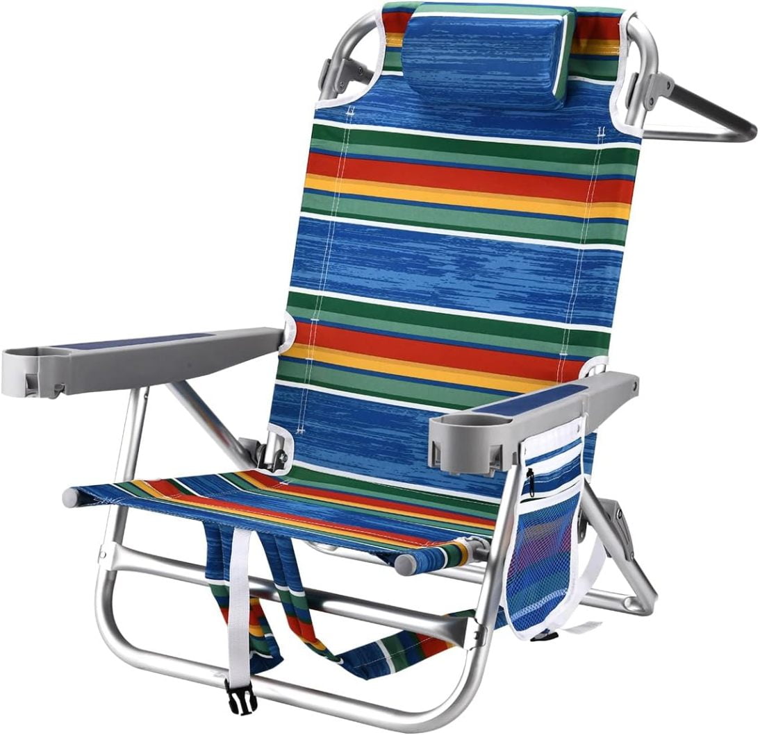 Backpack Beach Chairs for Adults Capacity 300 LBS Low 5 Position Beach ...