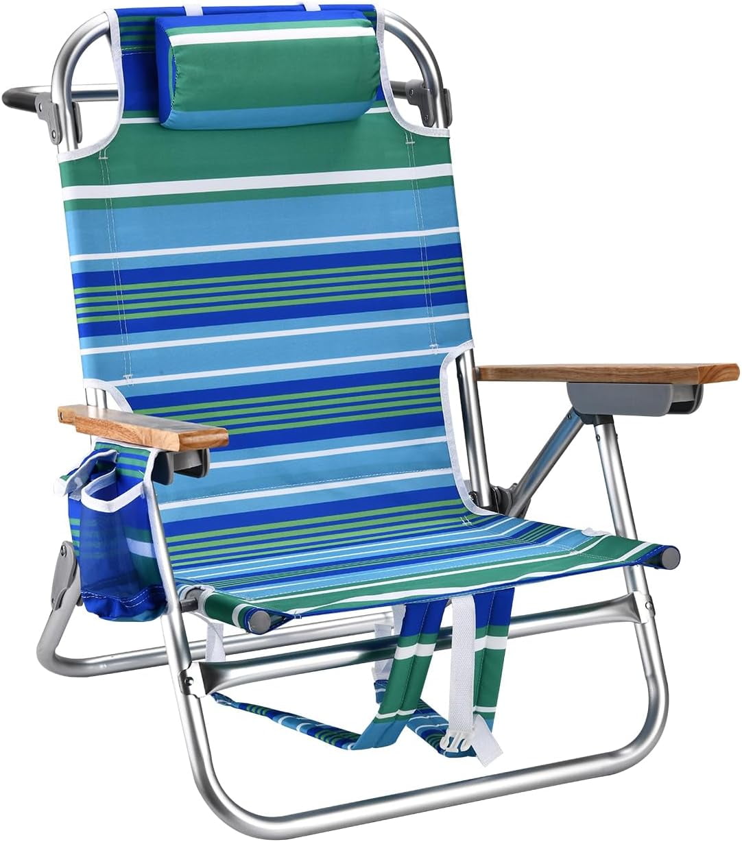 Backpack Beach Chairs for Adults Capacity 300 LBS Low 5 Position Beach ...