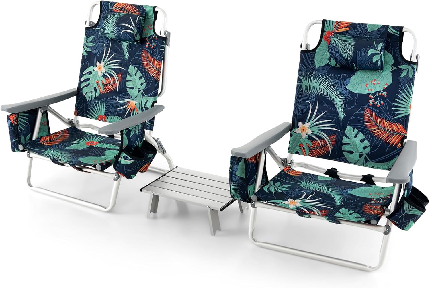 Backpack Beach Chairs Set, 5-Position Lawn Chair & Small Aluminum Table ...
