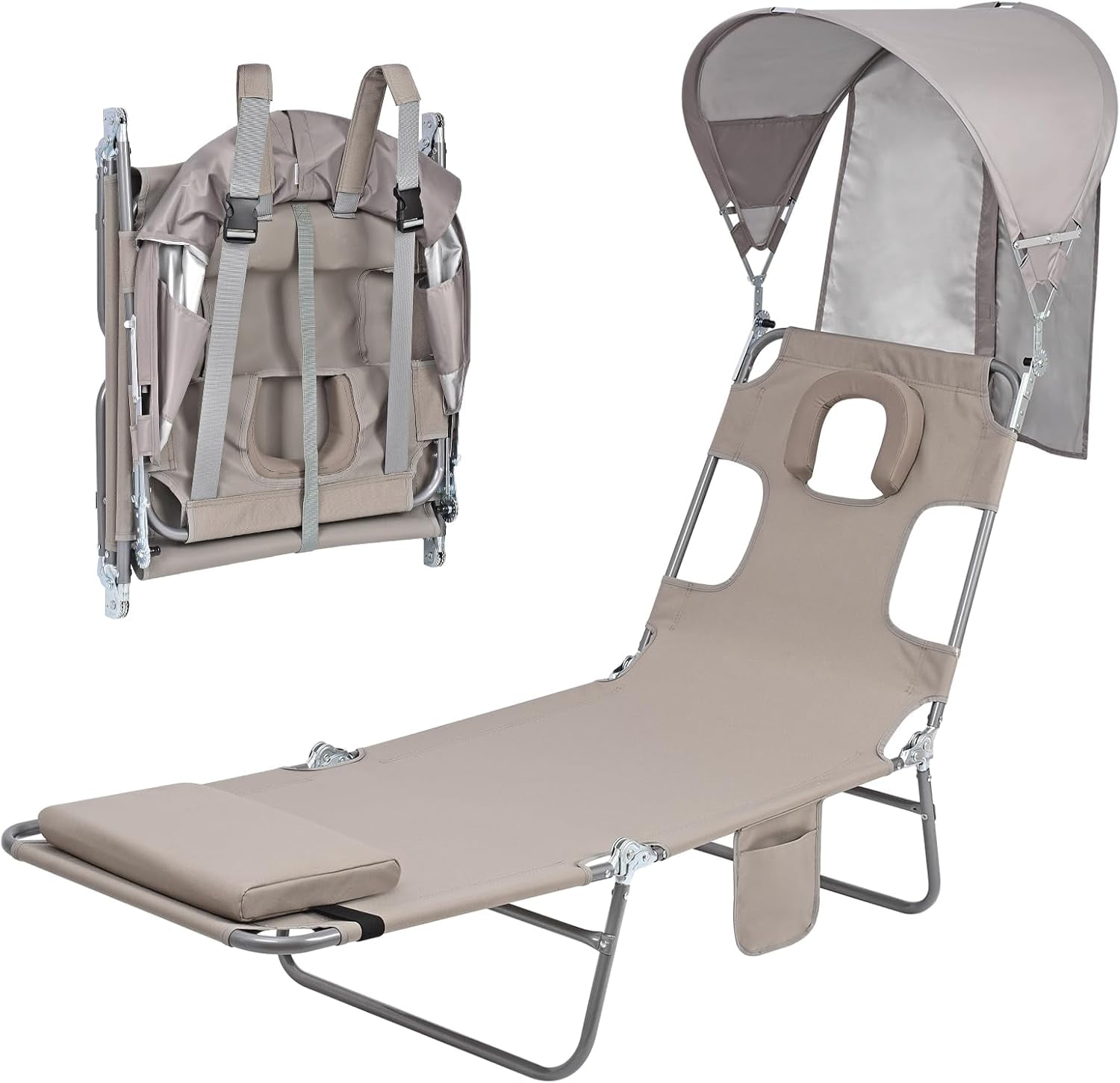 Backpack Beach Tanning Chair with Canopy Sun Shade & Face Hole, 6 ...
