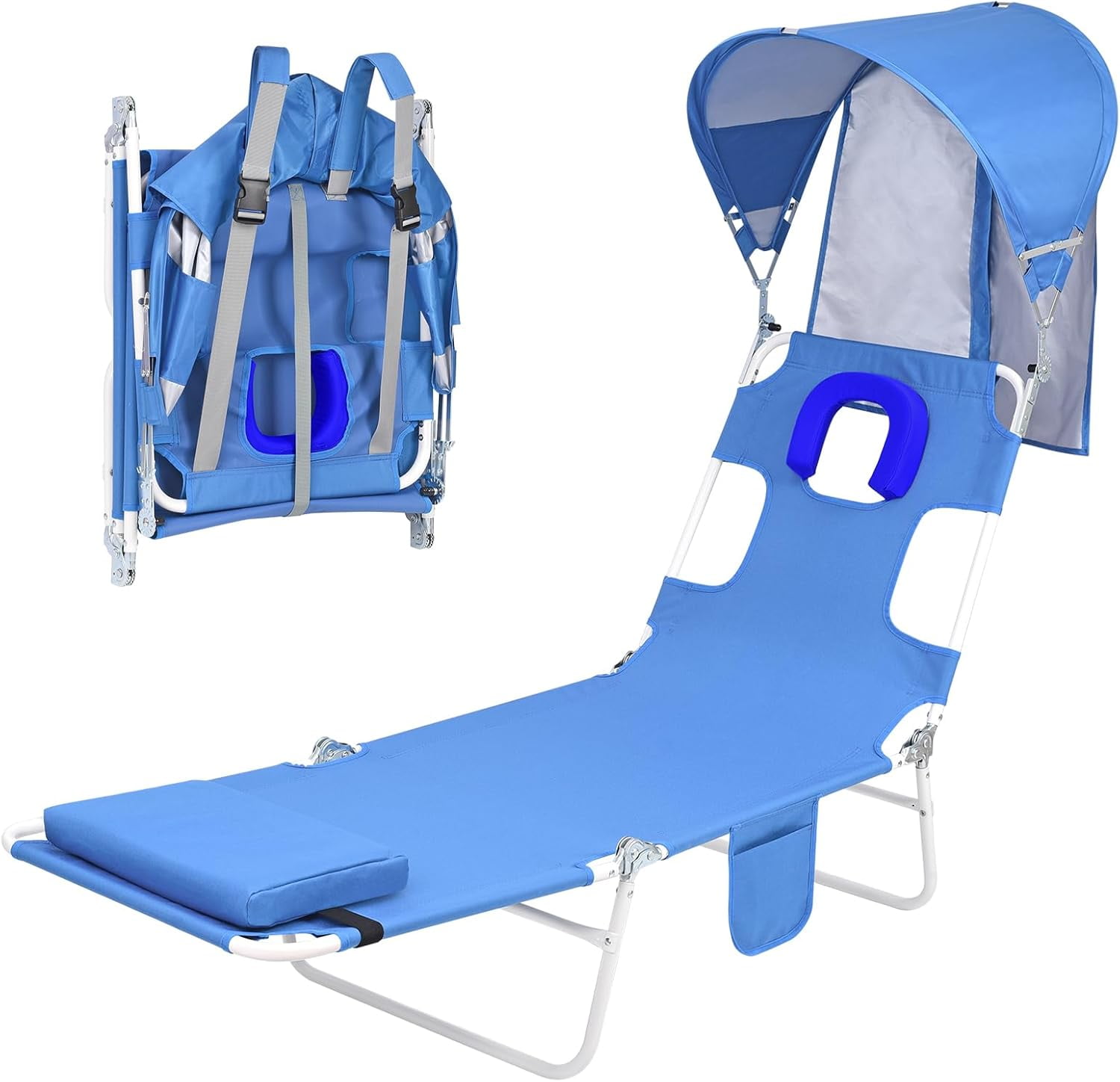 Backpack Beach Tanning Chair with Canopy Sun Shade & Face Hole, 6 ...