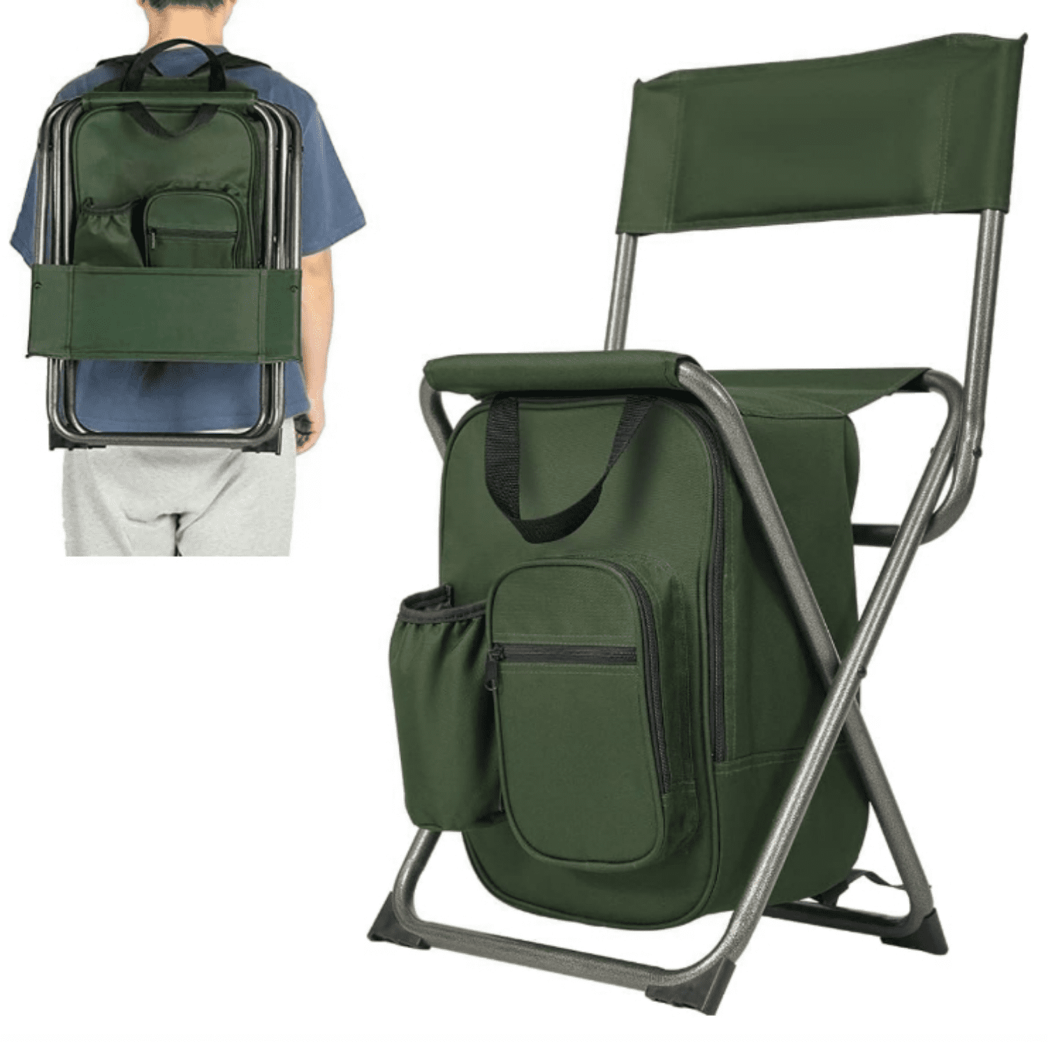 Backpack Cooler Chair Fishing Chairs with Backrest Folding Camping ...