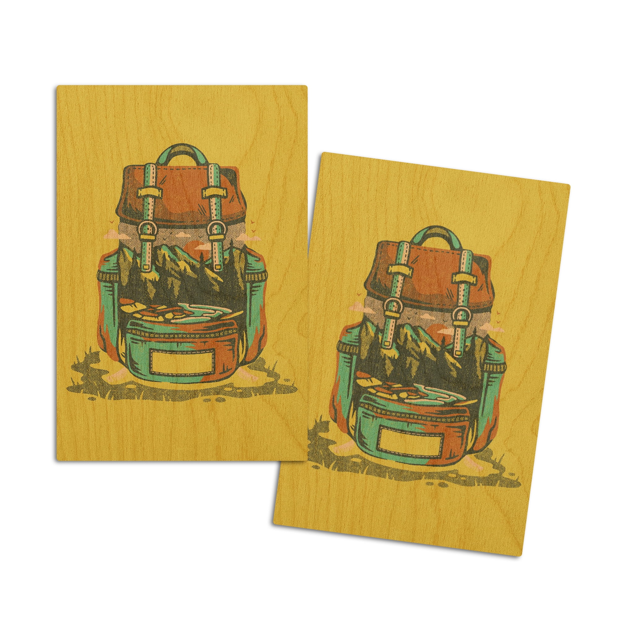 Backpack, Distressed Vector, Yellow (4x6 Birch Wood Postcards, 2-Pack ...