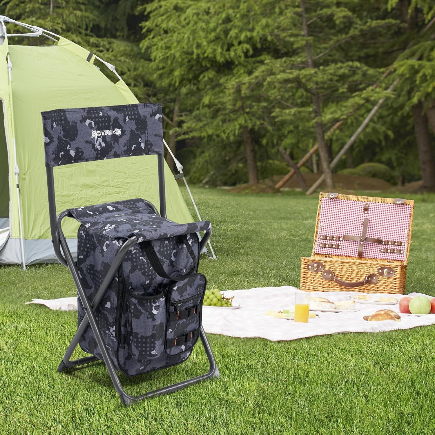 Backpack Fishing Chair with Cooler Bag and Backrest, Folding Camping ...