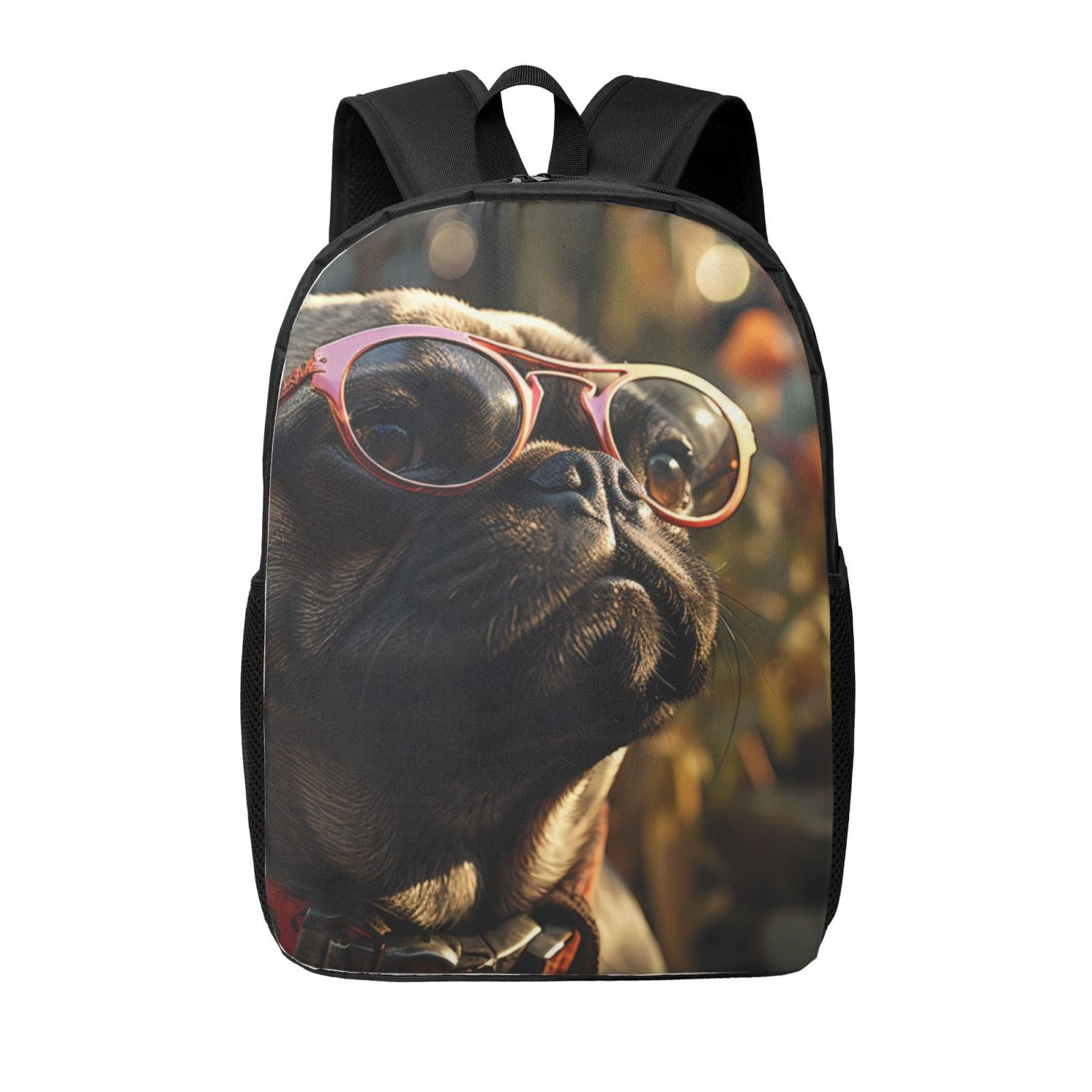 Backpack For School, Pug Wearing Sunglasses Flowers School Backpack For ...