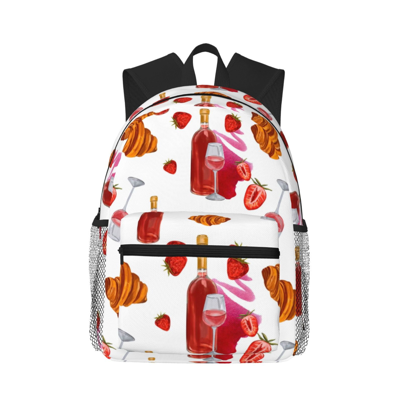 Backpack For Women/Men - Bread Strawberry Wine Print Red Lightweight ...