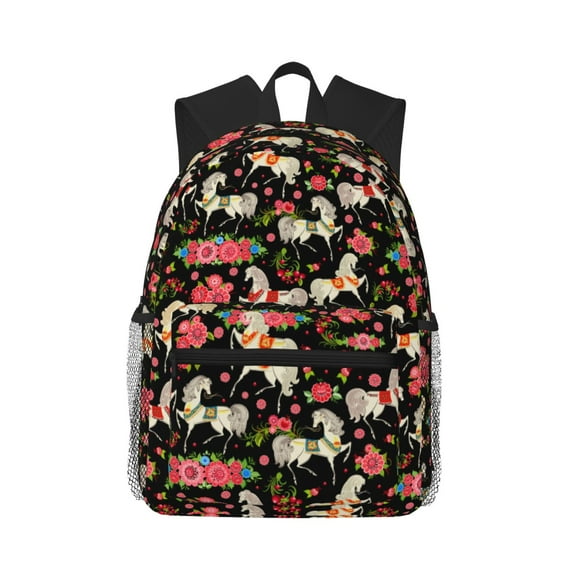 Backpack For Women/Men - Cartoon Cool Horse White Flower Lightweight ...