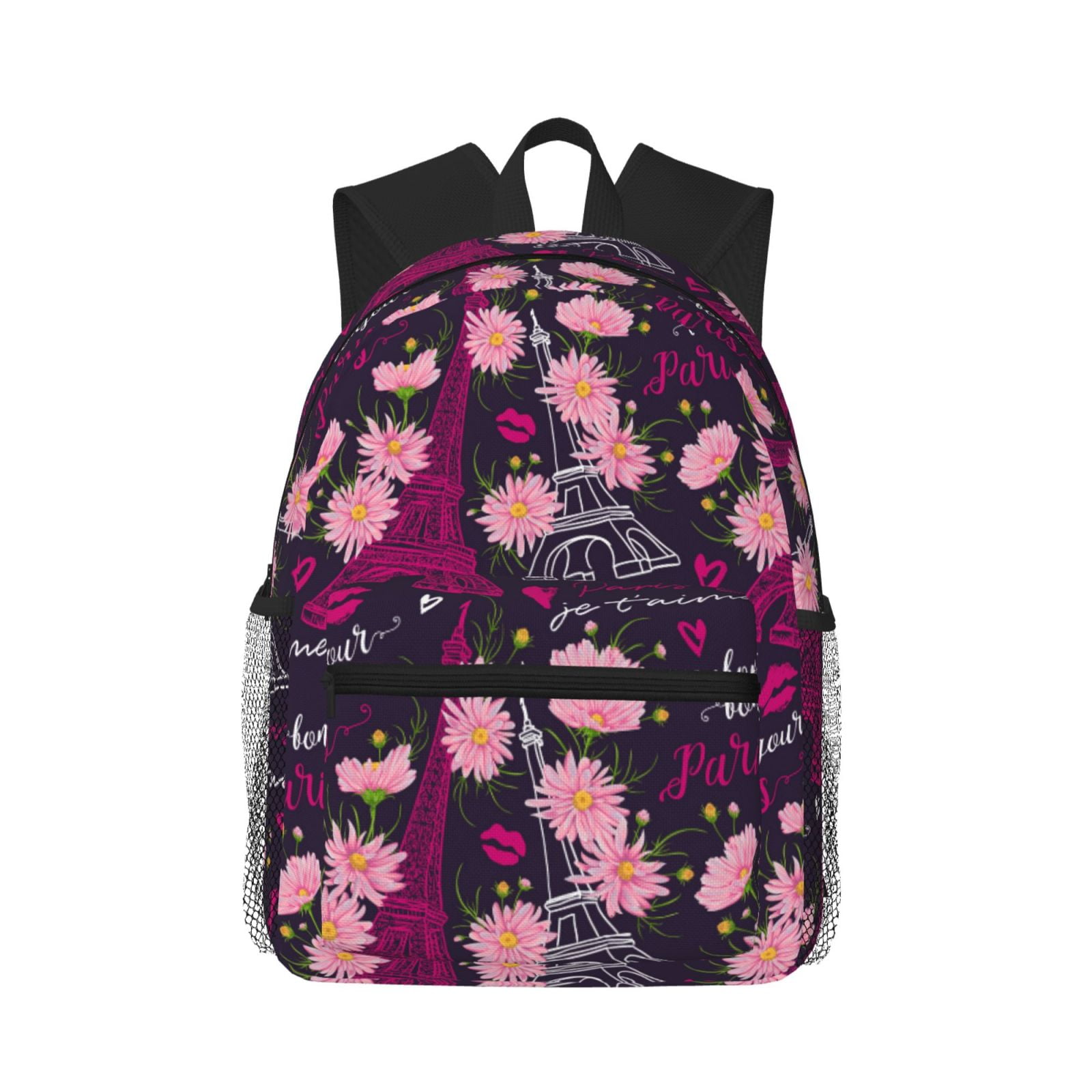 Backpack For Women/Men - Eiffel Tower Flower Pink Lightweight Travel ...