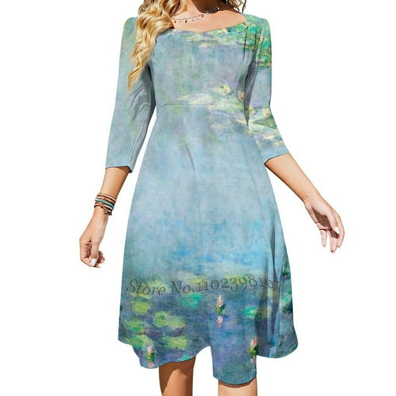 Backpack-Half White And Black Square Neck Dress Cute Loose Print ...