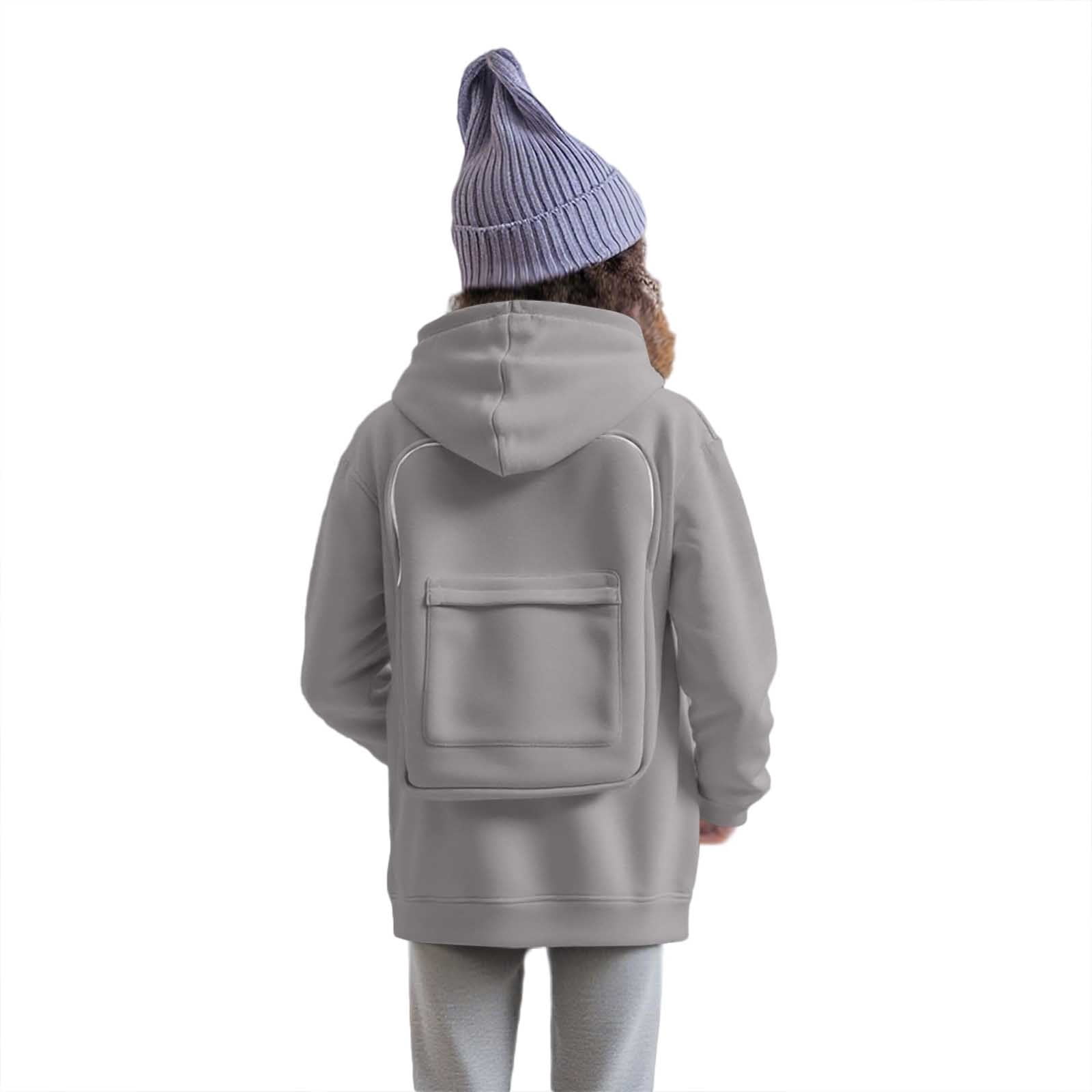 Backpack Hoodie Kids Zipper Solid Color Long Sleeve Loose Fit Pullover ...