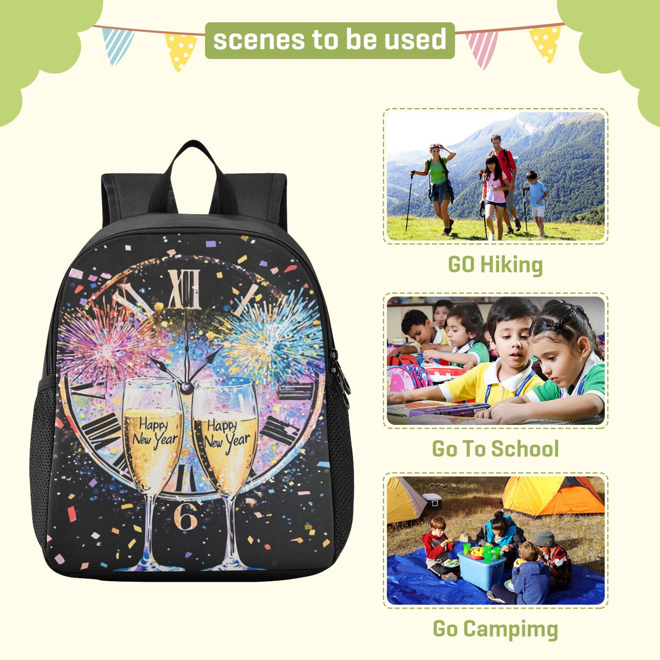 Backpack Lovely New Year Celebration Clock Fireworks Pattern Simple ...