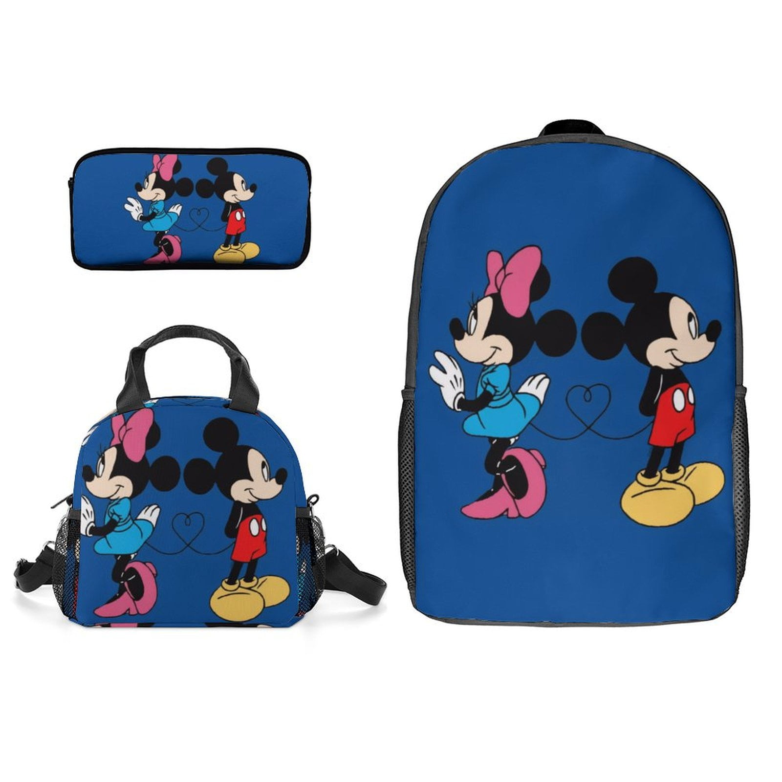 Backpack Mic-key Min-nie Mouse With Lunch Box Pencil Bag 3Set for Men ...