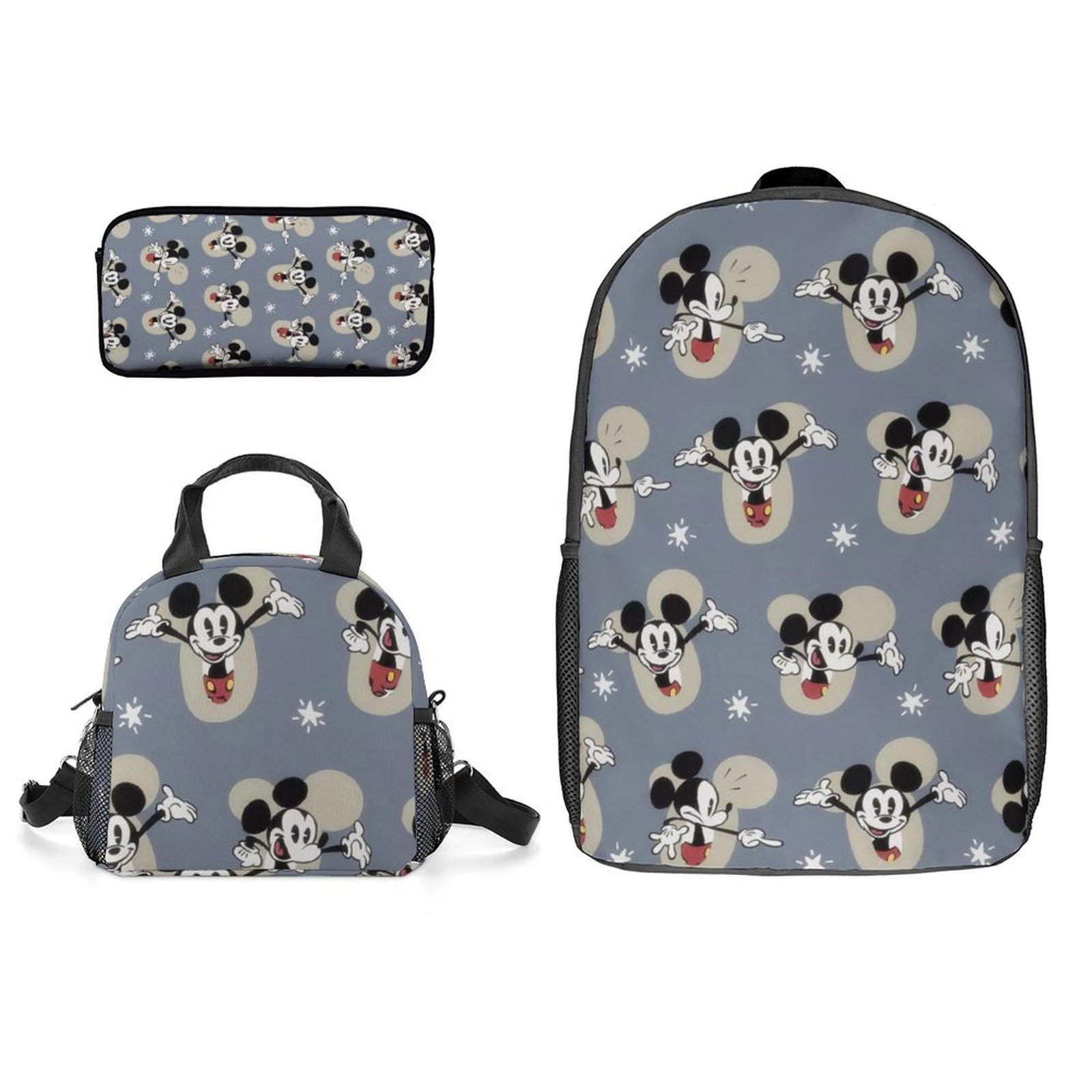 Backpack Mick-ey Min-nie Mouse With Lunch Box Pencil Bag 3Set for Men ...