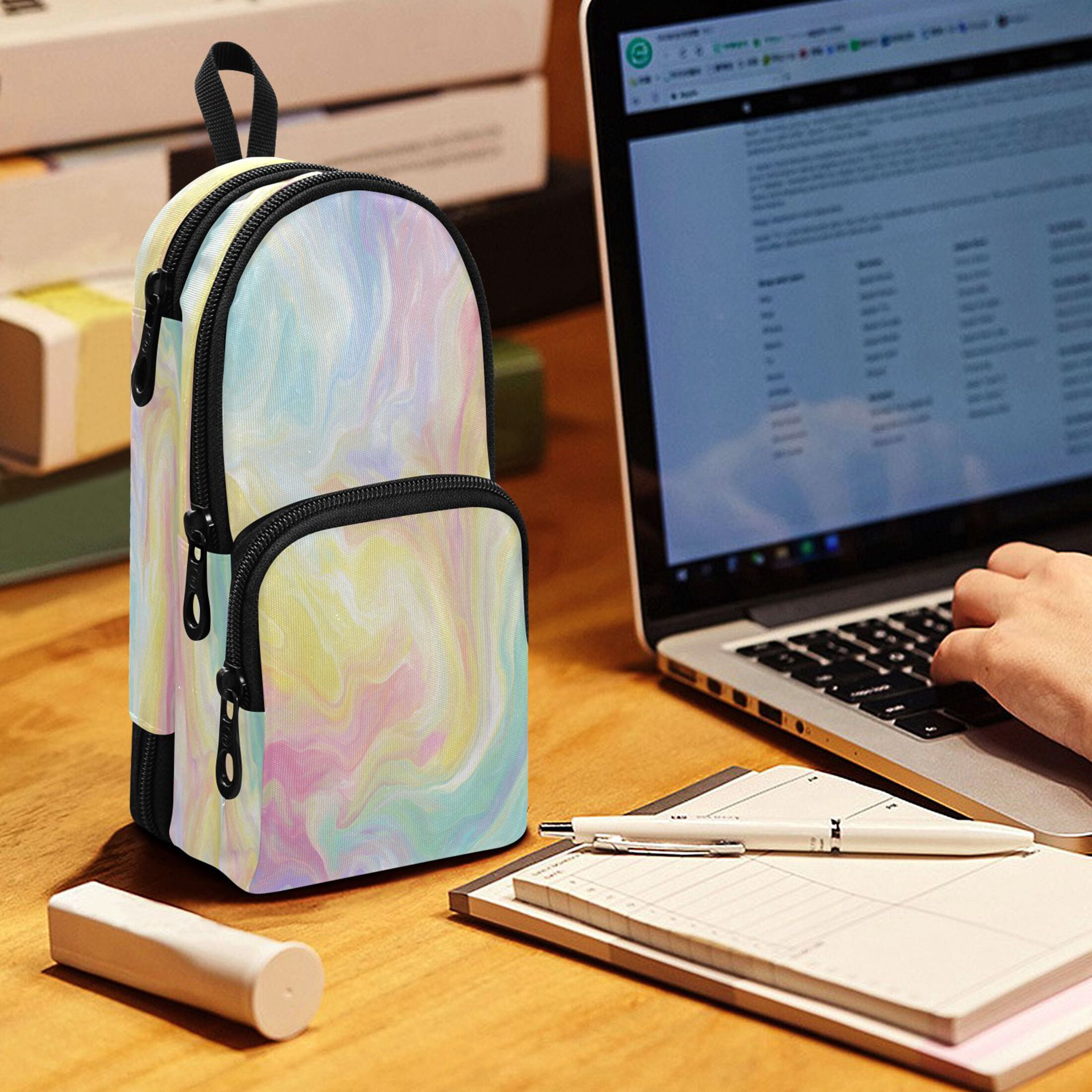 Backpack Pencil Case, 3 Compartment Large Capacity Oxford Fabric Pencil ...