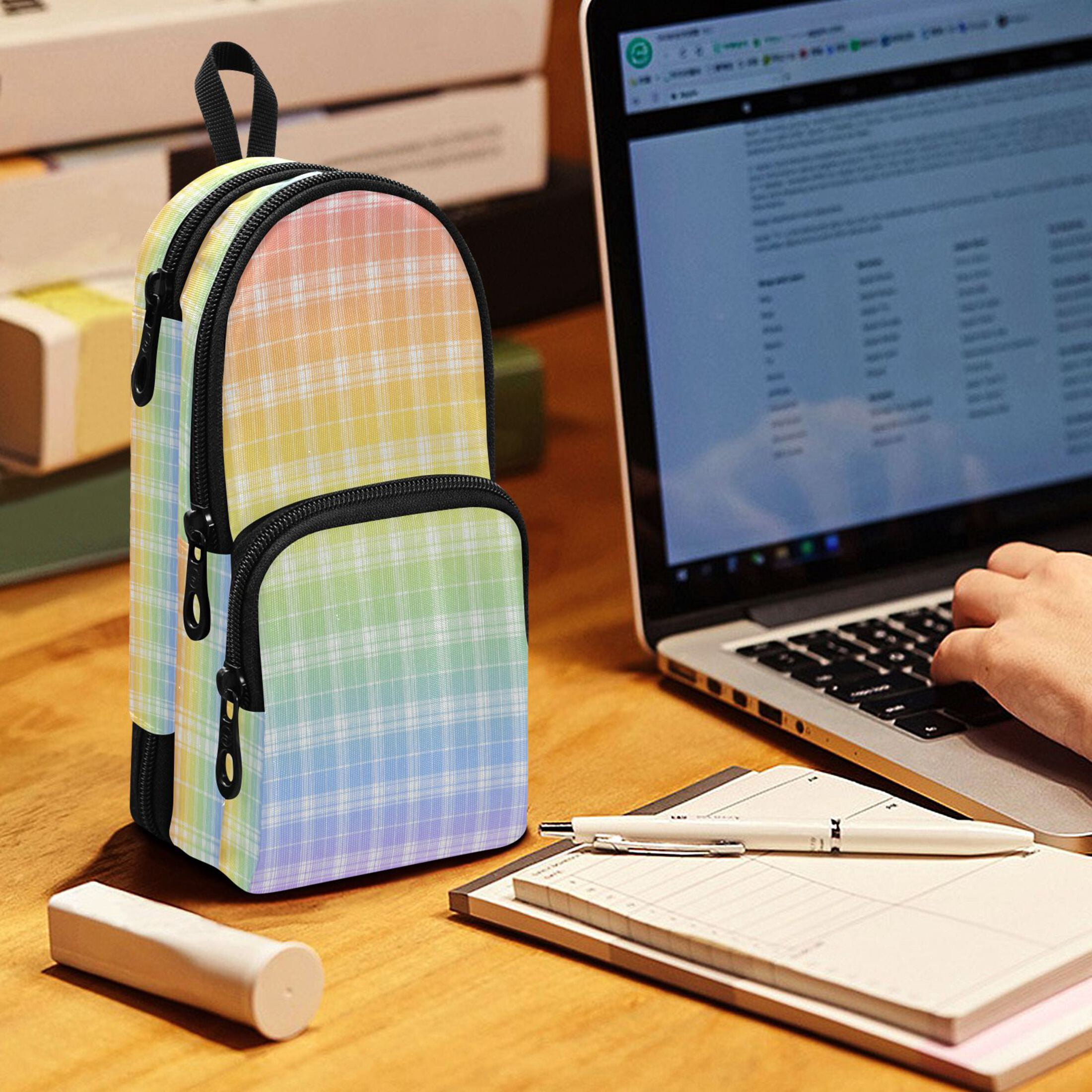 Backpack Pencil Case, 3 Compartment Large Capacity Oxford Fabric Pencil ...