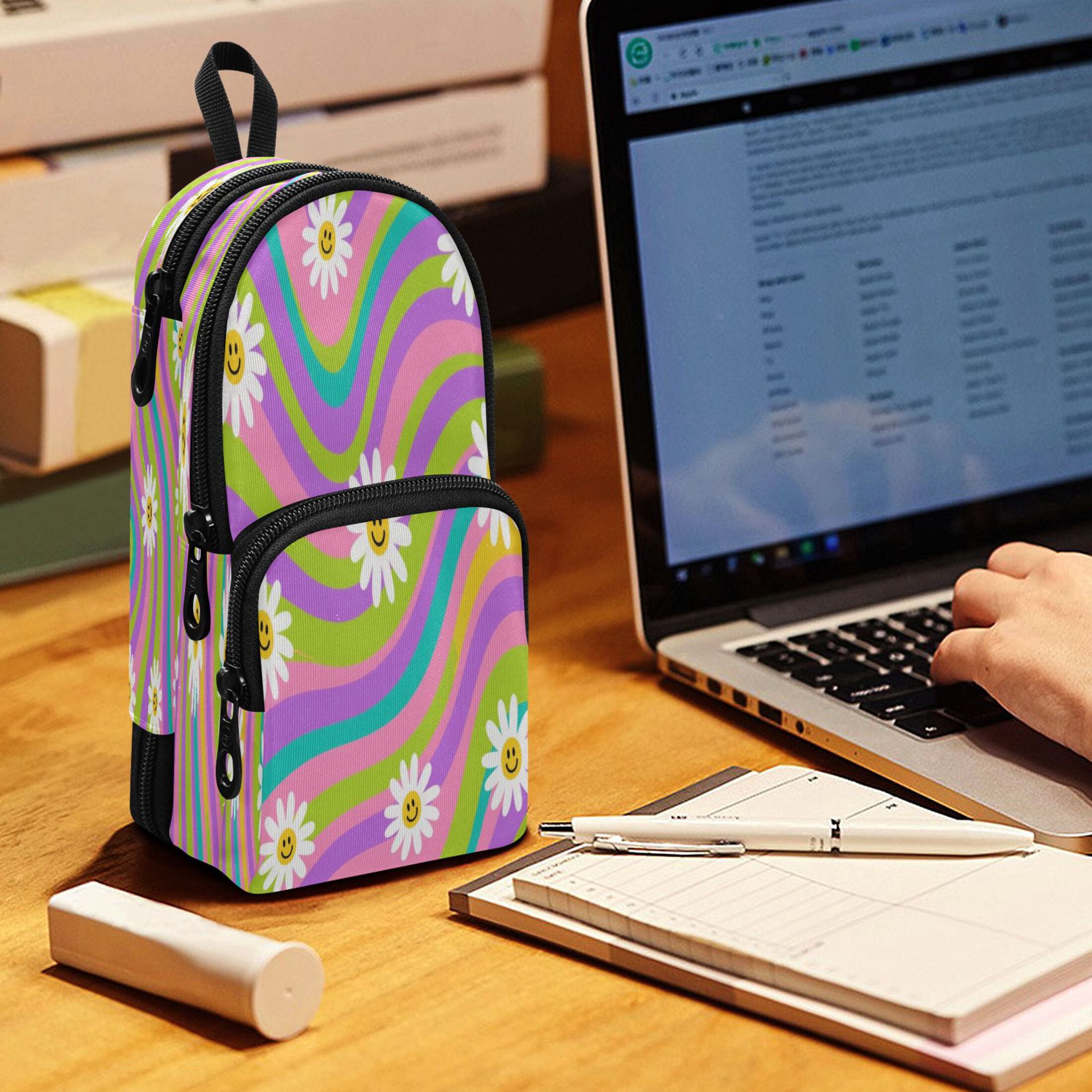Backpack Pencil Case, 3 Compartment Large Capacity Oxford Fabric Pencil ...