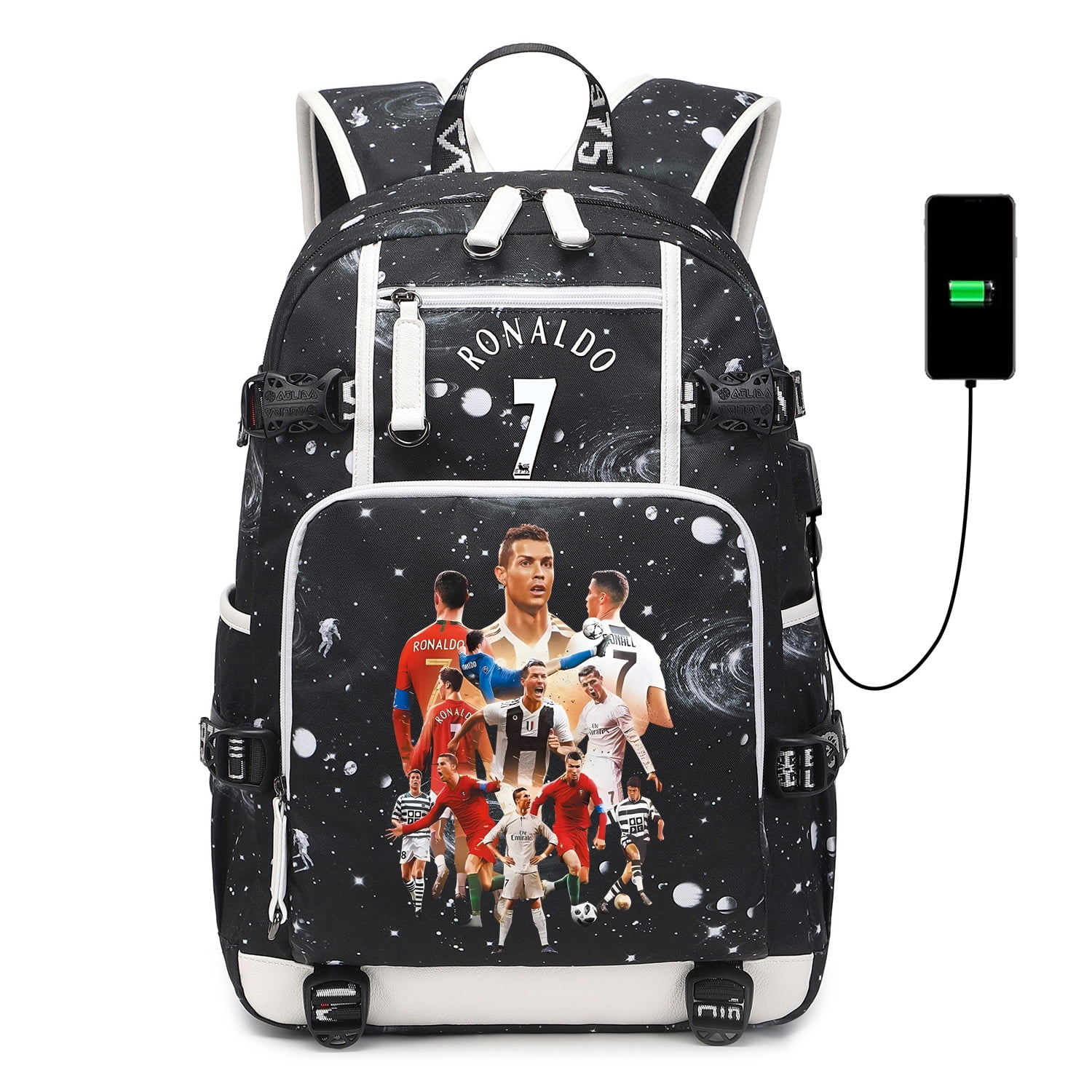 Backpack Printed Cristiano Ronaldo Style Waterproof Fits Laptop USB ...