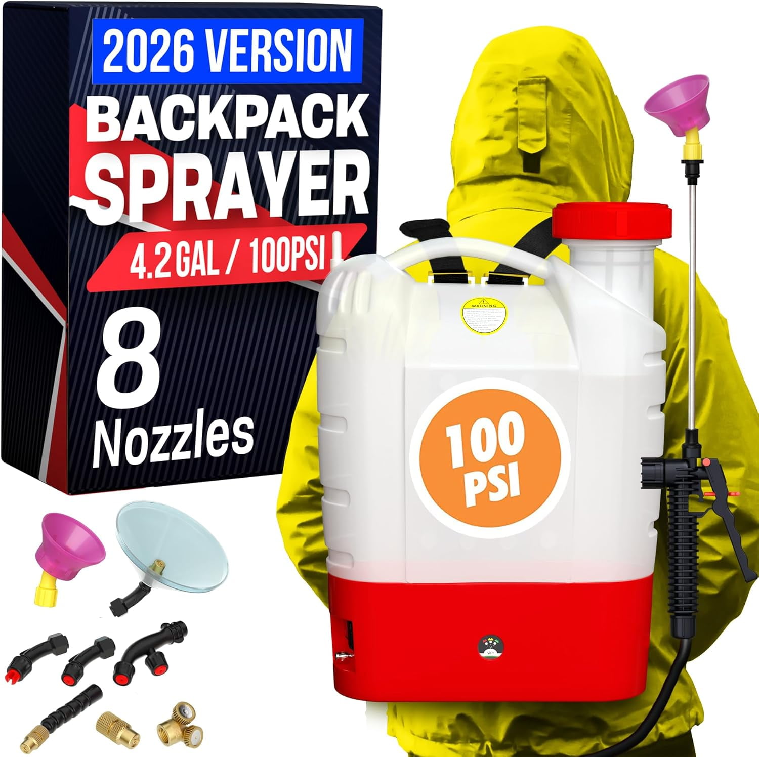 Backpack Sprayer - 4.2 Gallon, 8 Nozzles, 100PSI Cutoff, Long Life ...