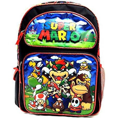 "Nintendo Super Mario World Black/Red Team 16"" Large Backpack Book Bag ...