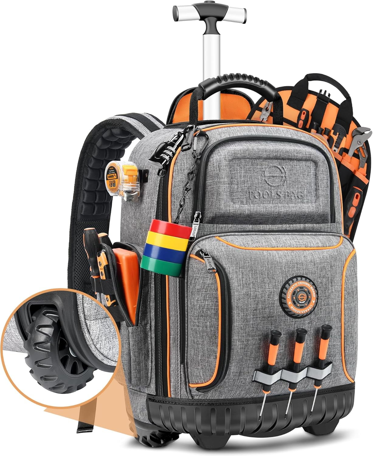 Backpack Tool Bag with Wheel, Rolling Tool Backpack for Electrician ...