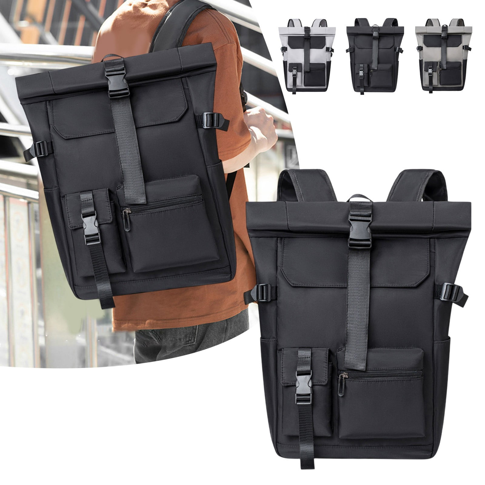 Bksdlh Men's Roll up Backpack, Adjustable Shoulder Straps, Large ...