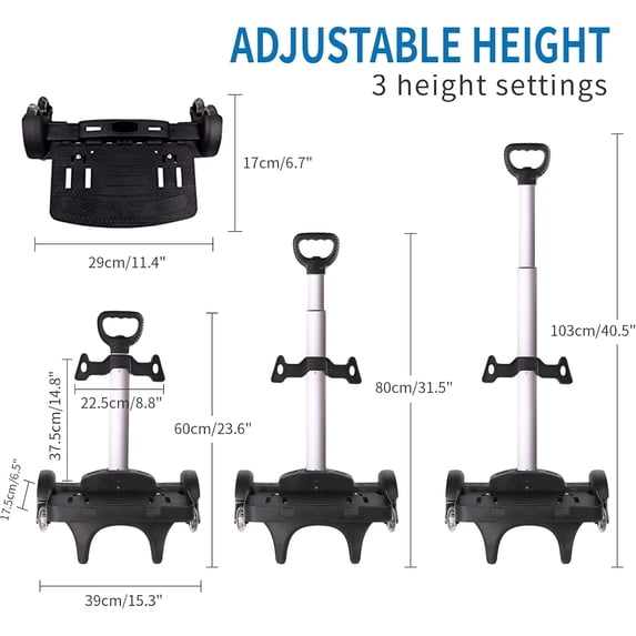 Backpack Trolley Cart with 6 Wheels, Aluminum Alloy Folding Luggage for ...