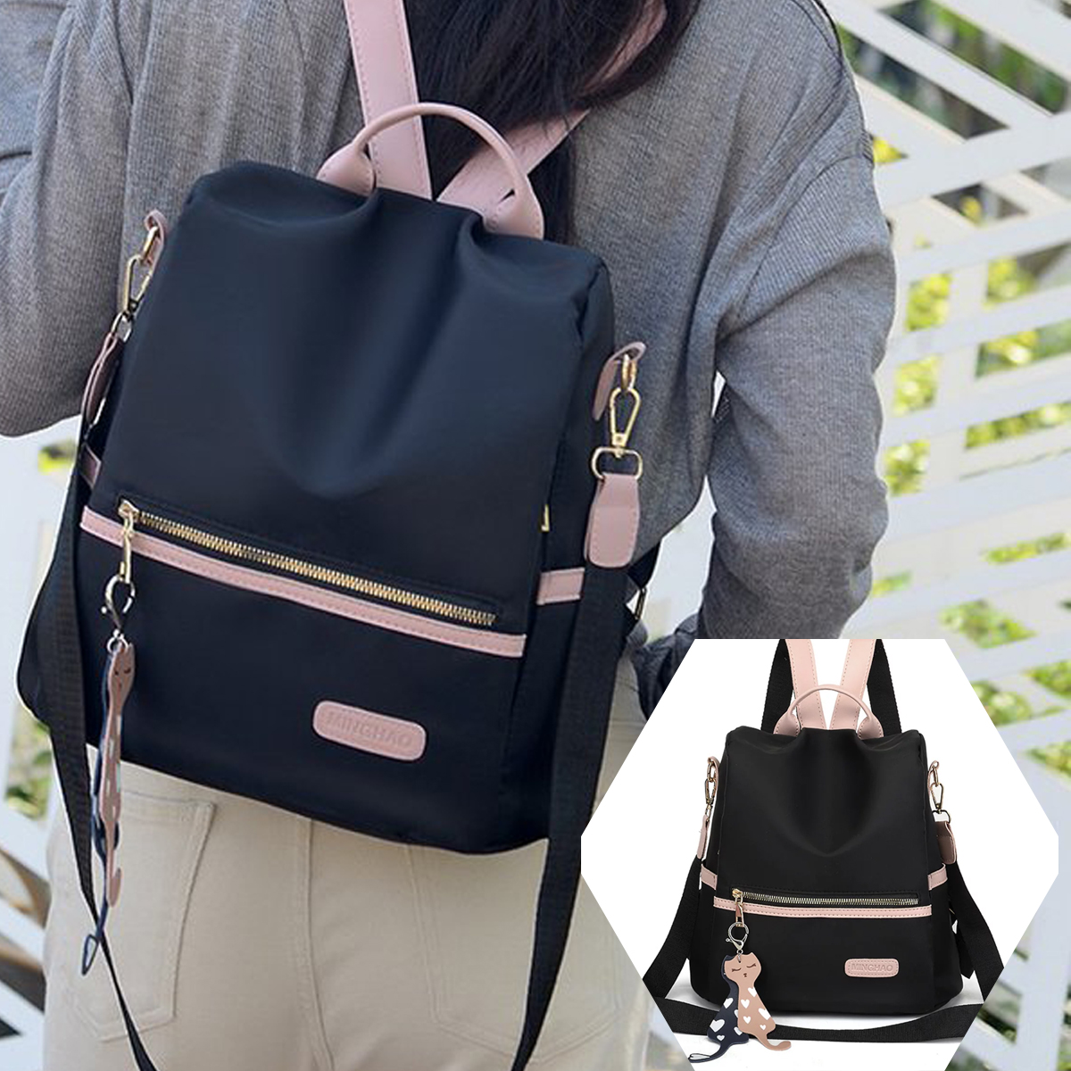 LoyGkgas New Women Solid Color Backpack Preppy Style School Nylon Mini ...