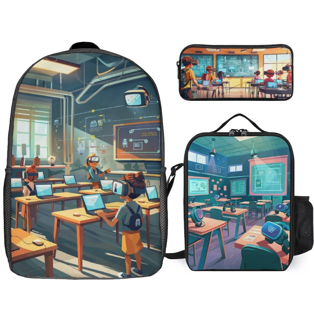 WISHTIME Classroom 3 Pcs Set Backpack Kids- with Lunch Box and Pencil ...
