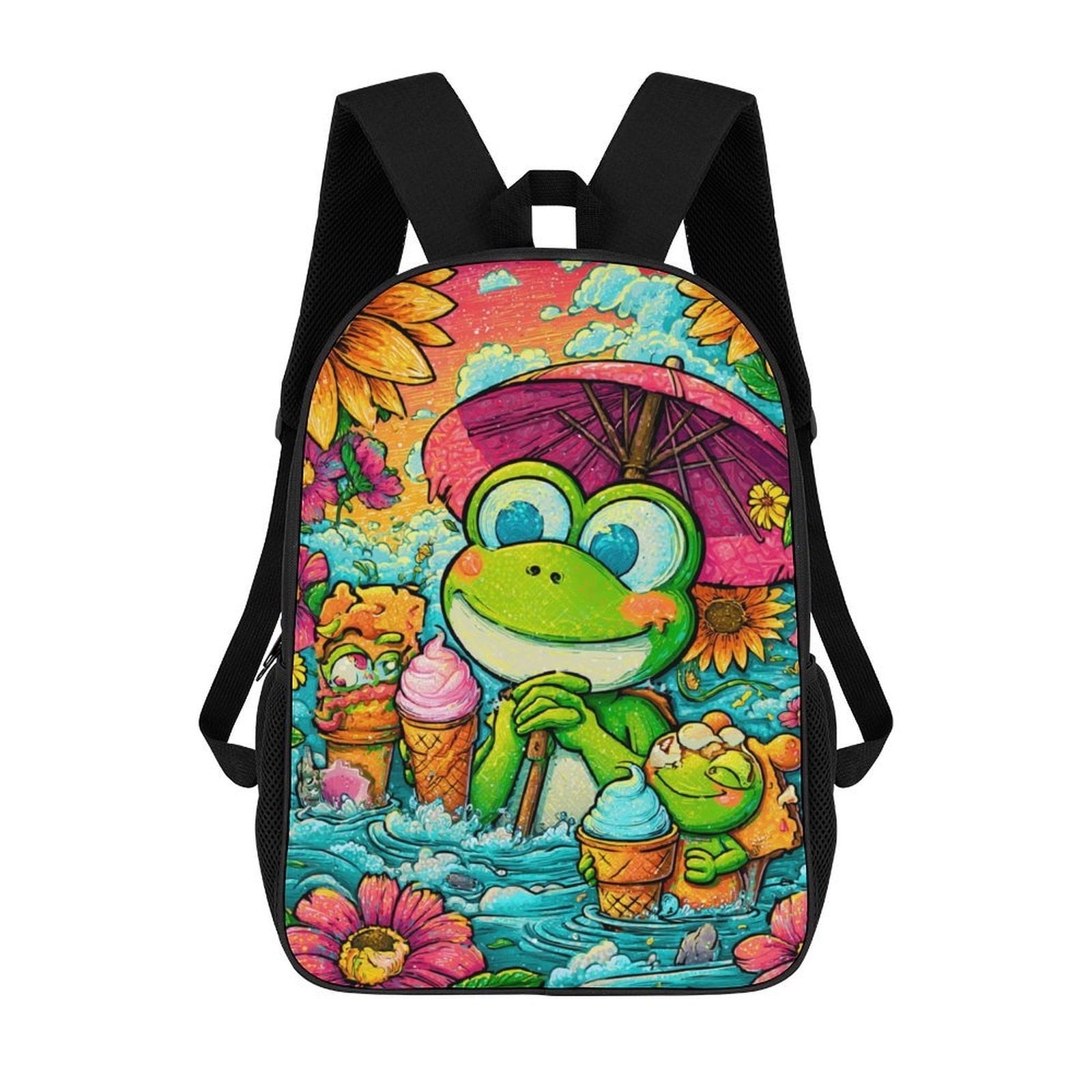 Backpack for Happy Frog Enjoys Summer Ice Cream Bookbag Durable Student ...