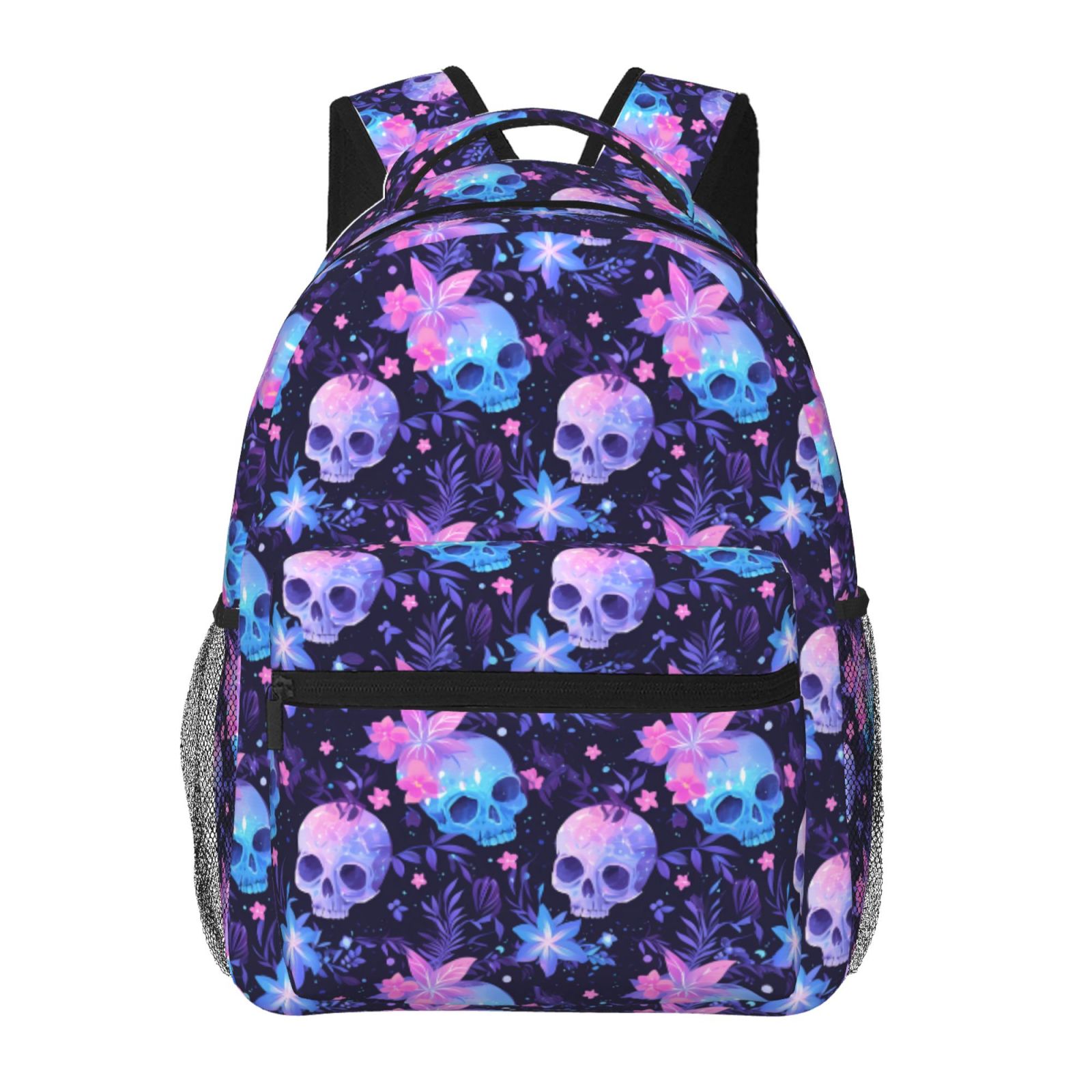 Backpack for School, College, and Travel, Skull starry sky flower leaf ...